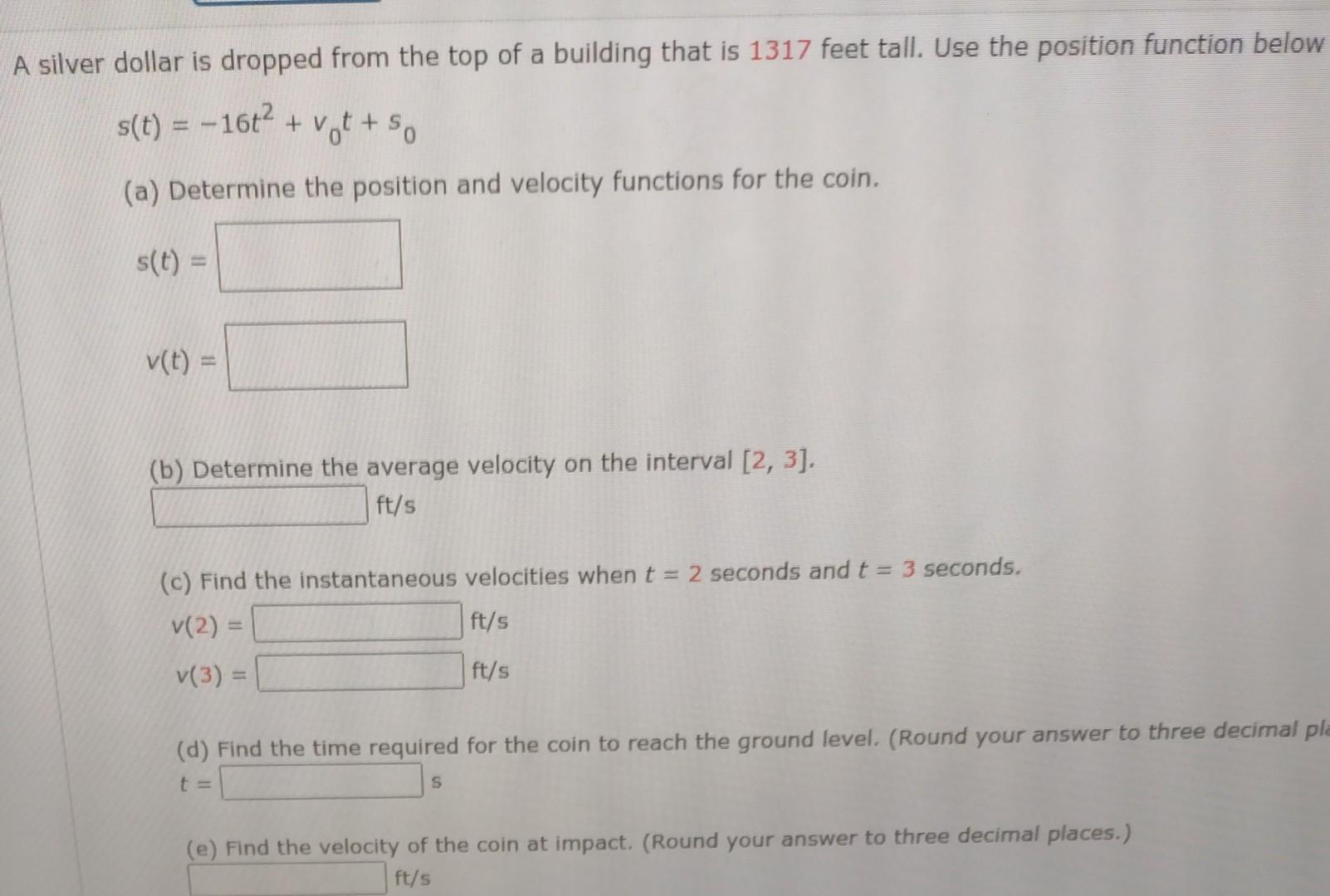 Solved A silver dollar is dropped from the top of a building | Chegg.com