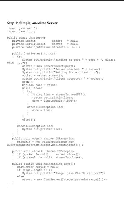 Solved chat system java project. please fill in the missing | Chegg.com