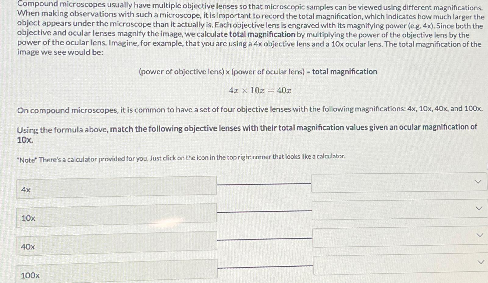 Solved Compound microscopes usually have multiple objective | Chegg.com
