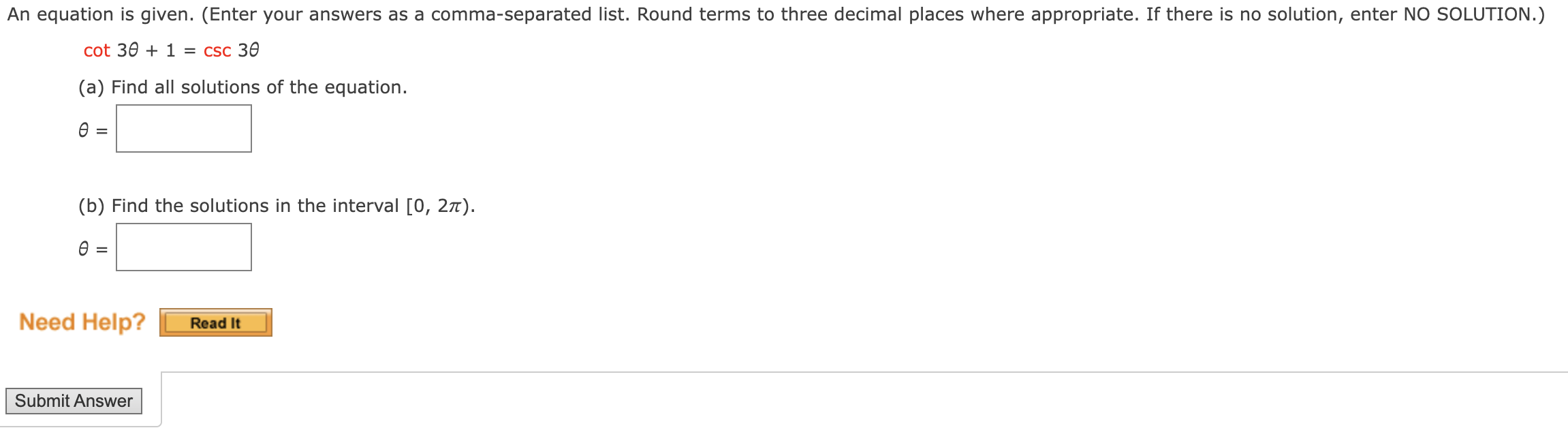 Solved An equation is given. (Enter your answers as a | Chegg.com