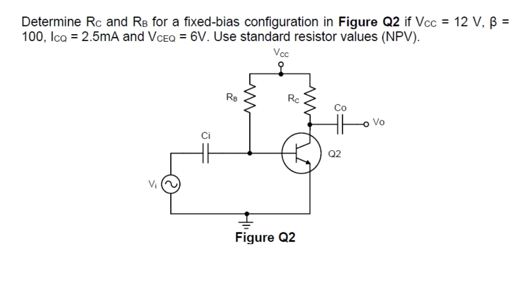 Solved Determine Rc ﻿and RB ﻿for a fixed-bias configuration | Chegg.com
