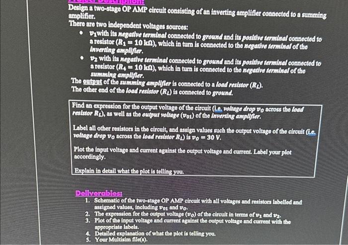Solved Design a two-stage OP AMP circuit consisting of an | Chegg.com