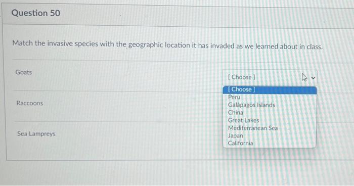 Solved Match the invasive species with the geographic | Chegg.com
