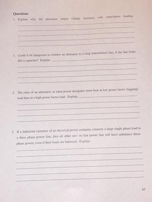 Solved Questions 1. Explain why the alternator output | Chegg.com