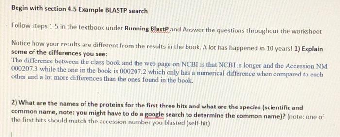 Solved Begin with section 4.5 Example BLASTP search Follow | Chegg.com