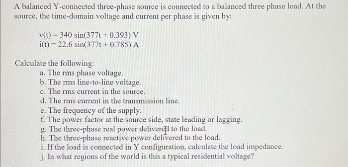 Solved A balanced Y-connected three-phase source is | Chegg.com