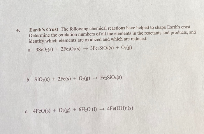Solved 4. Earth's Crust The following chemical reactions | Chegg.com