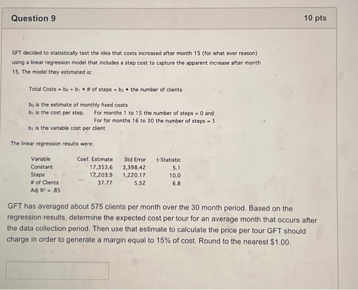 Solved GFT decided to statistically test the idea that costs | Chegg.com