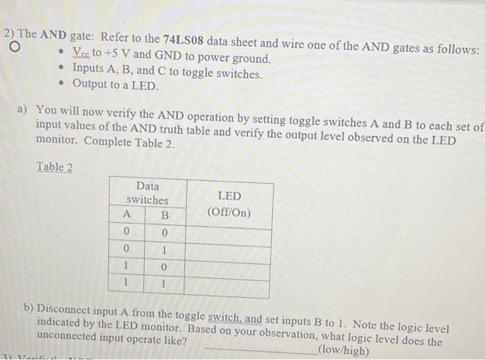 Solved 2) The AND gate: Refer to the 74LS08 data sheet and | Chegg.com