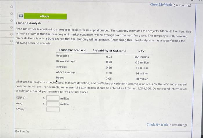 Solved Check My Work (5 remaining) E eBook Scenario Analysis | Chegg.com