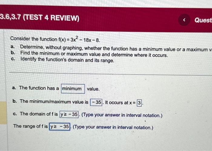 Solved Consider the function f(x)=3x2−18x−8 a. Determine, | Chegg.com