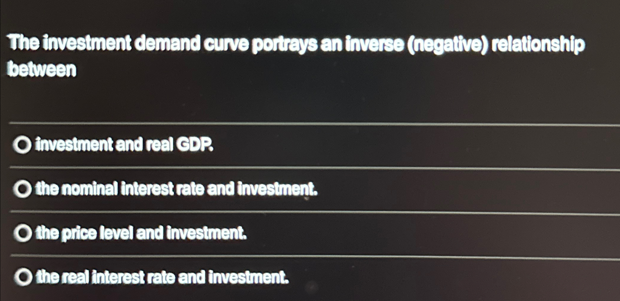 Solved The investment demand curve portrays an inverse | Chegg.com