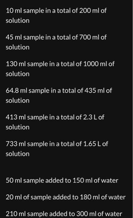 10ml sample in a total of 200ml of solution 45ml | Chegg.com