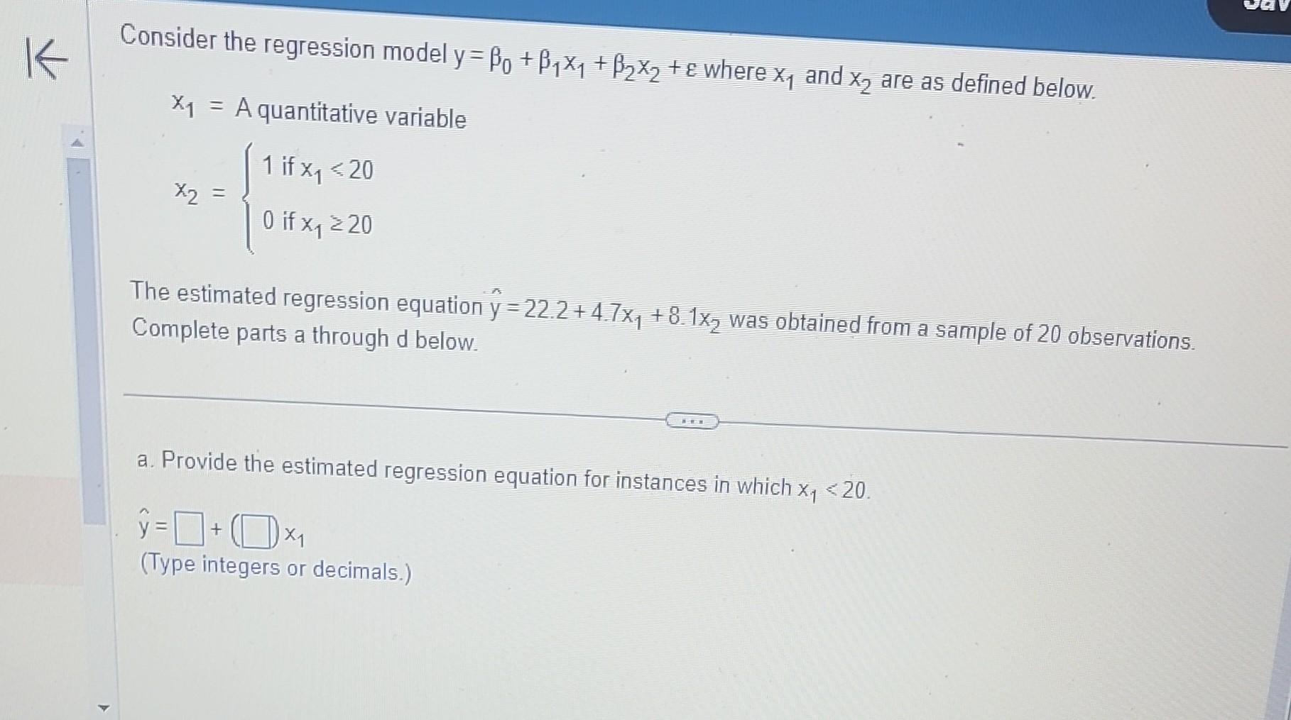 Solved Consider the regression model y=β0+β1x1+β2x2+ε where | Chegg.com