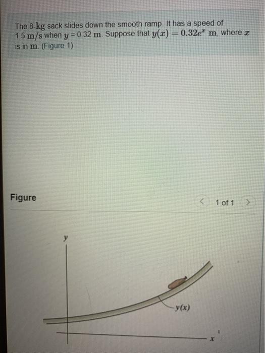 Solved The 8-kg sack slides down the smooth ramp It has a | Chegg.com