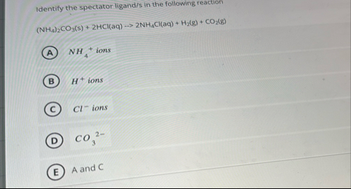 Solved Identify the spectator ligand/s in the following | Chegg.com