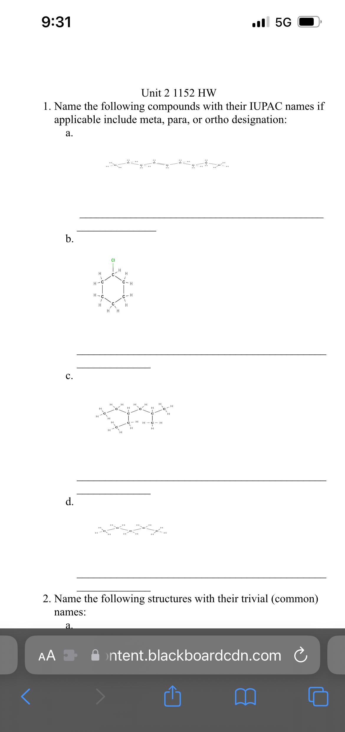Solved 9:31. ﻿II 5GUnit 21152 ﻿HWName the following | Chegg.com