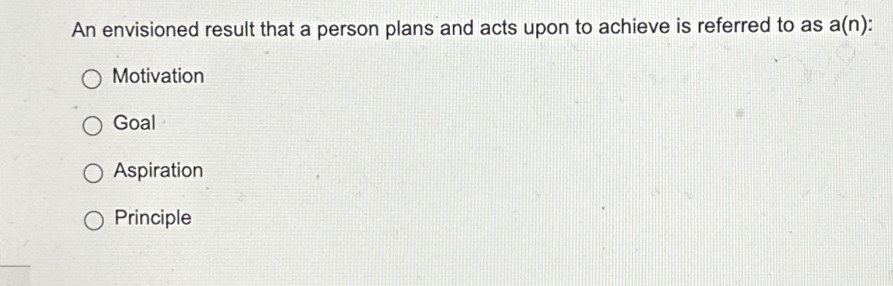 Solved An envisioned result that a person plans and acts | Chegg.com