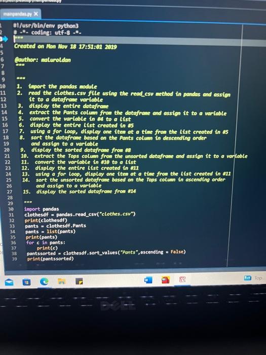 Solved finsh the program on spyder.Pants, TopsCapri, | Chegg.com