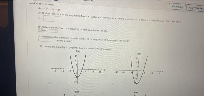 Solved Based On The Given Graph Determine The Zeros Of The 
