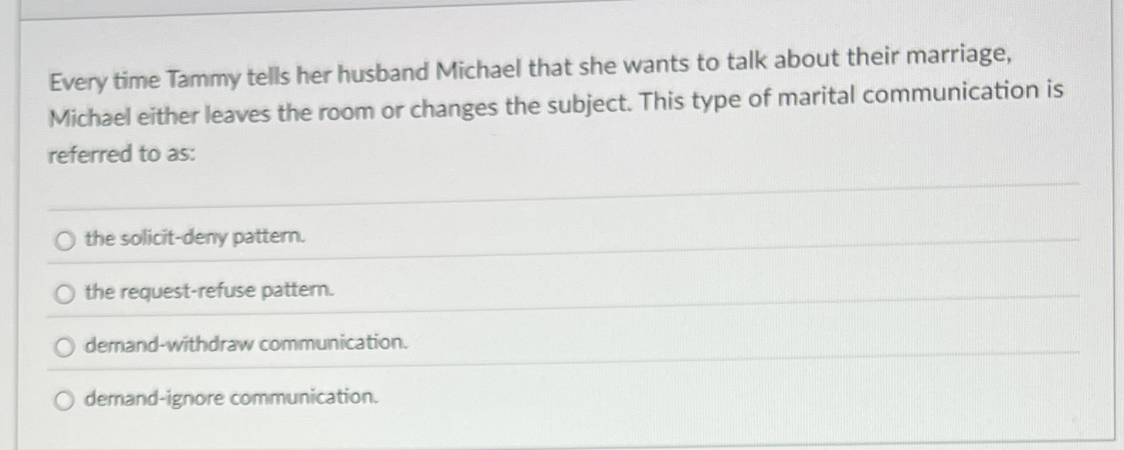 Solved Every time Tammy tells her husband Michael that she | Chegg.com