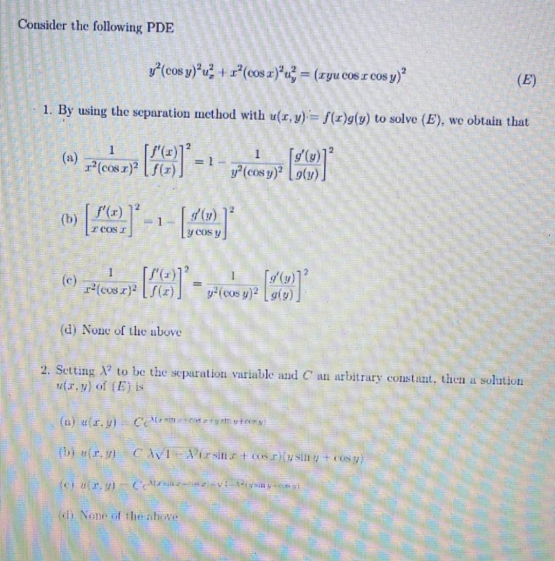 Solved Consider the following PDE | Chegg.com