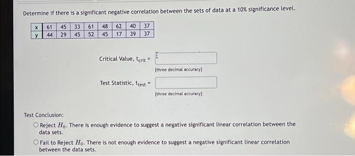 Solved Determine if there is a significant negative | Chegg.com