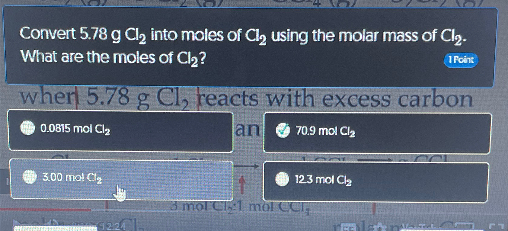 Solved Convert 5.78gCl2 ﻿into moles of Cl2 ﻿using the molar | Chegg.com