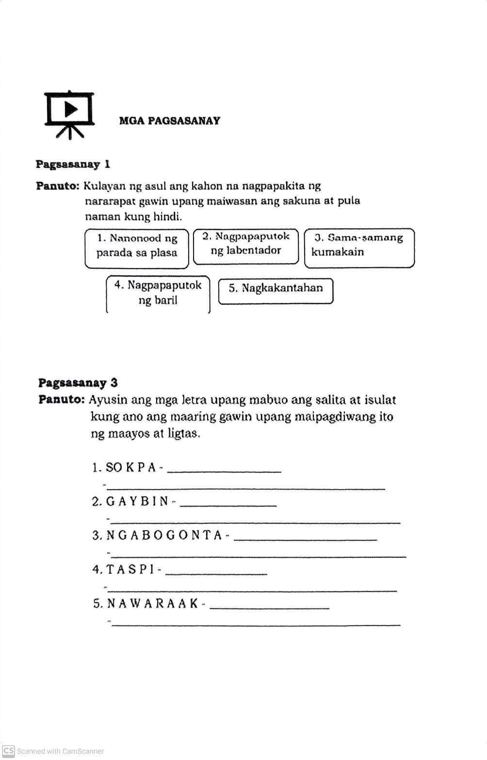 MGA PAGSASANAYPagsasanay 1Panuto: Kulayan ng asul ang | Chegg.com