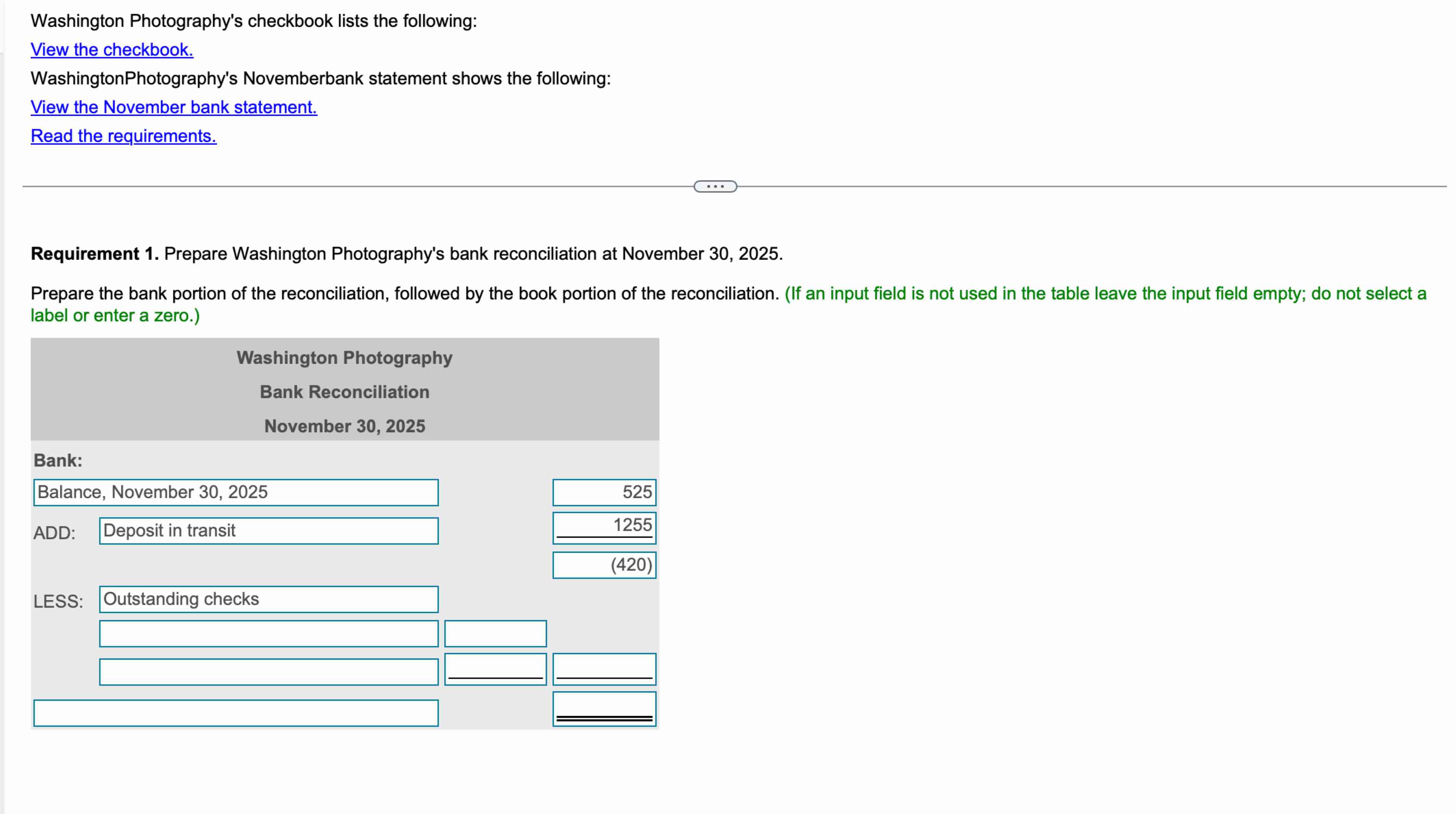 Solved November Bank Statement Requirements1. ﻿Prepare | Chegg.com