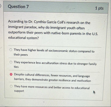 Solved Question 71 ﻿ptsAccording to Dr. ﻿Cynthia Garcia | Chegg.com
