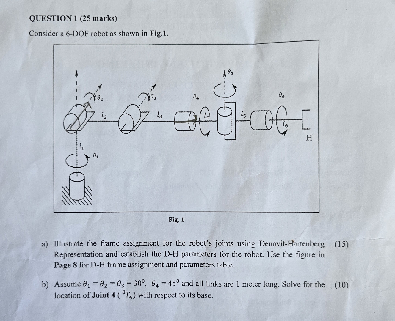 Solved QUESTION 1 (25 ﻿marks)Consider a 6-DOF robot as shown | Chegg.com