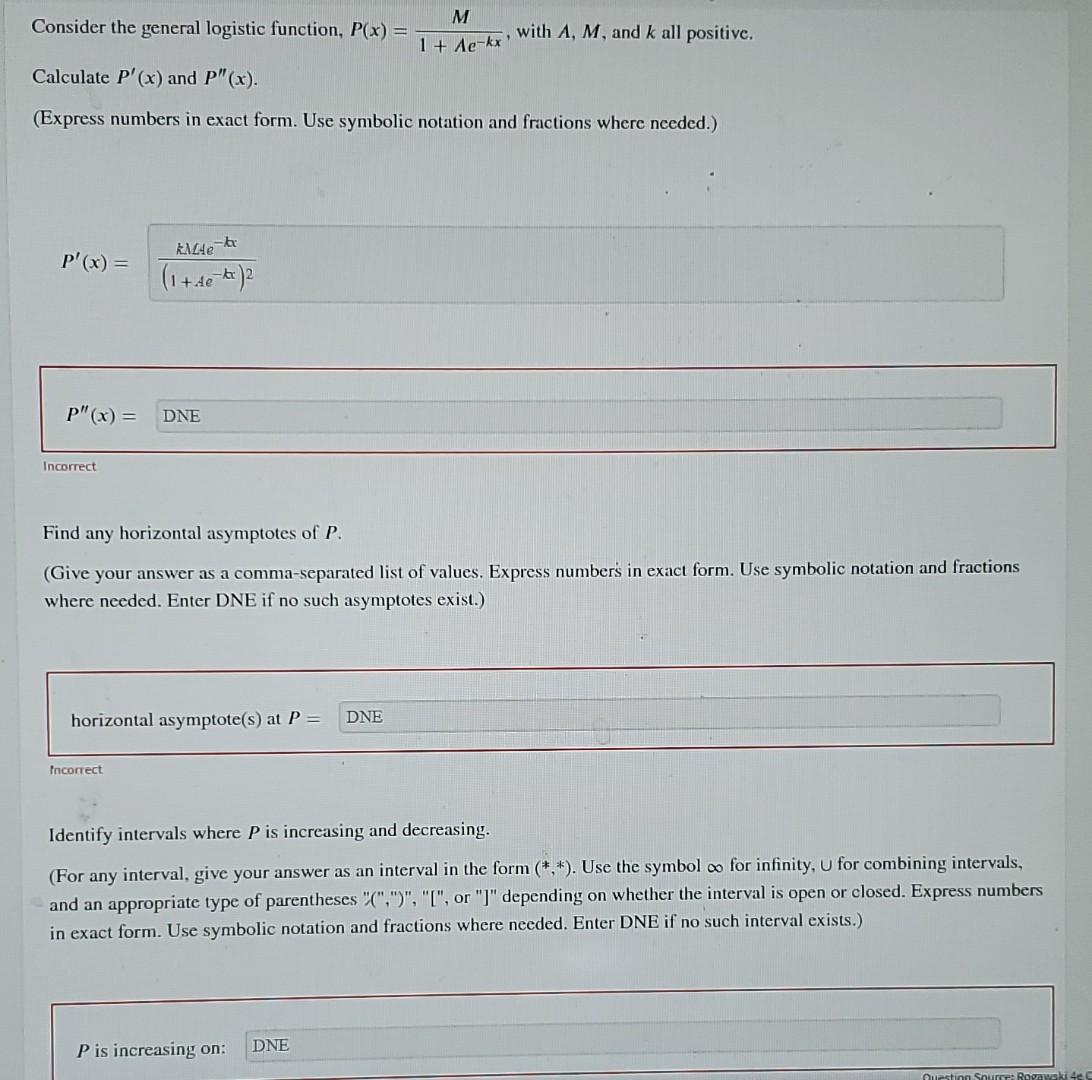 Solved Consider the general logistic function, | Chegg.com