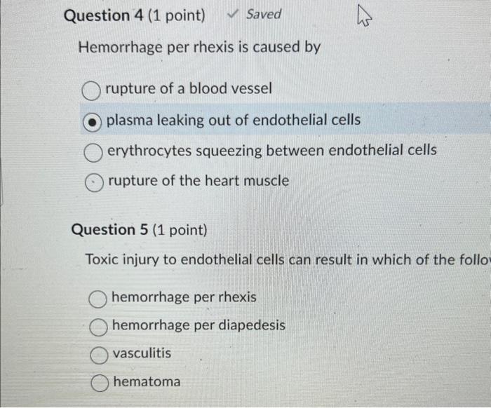Solved Hemorrhage per rhexis is caused by rupture of a blood | Chegg.com