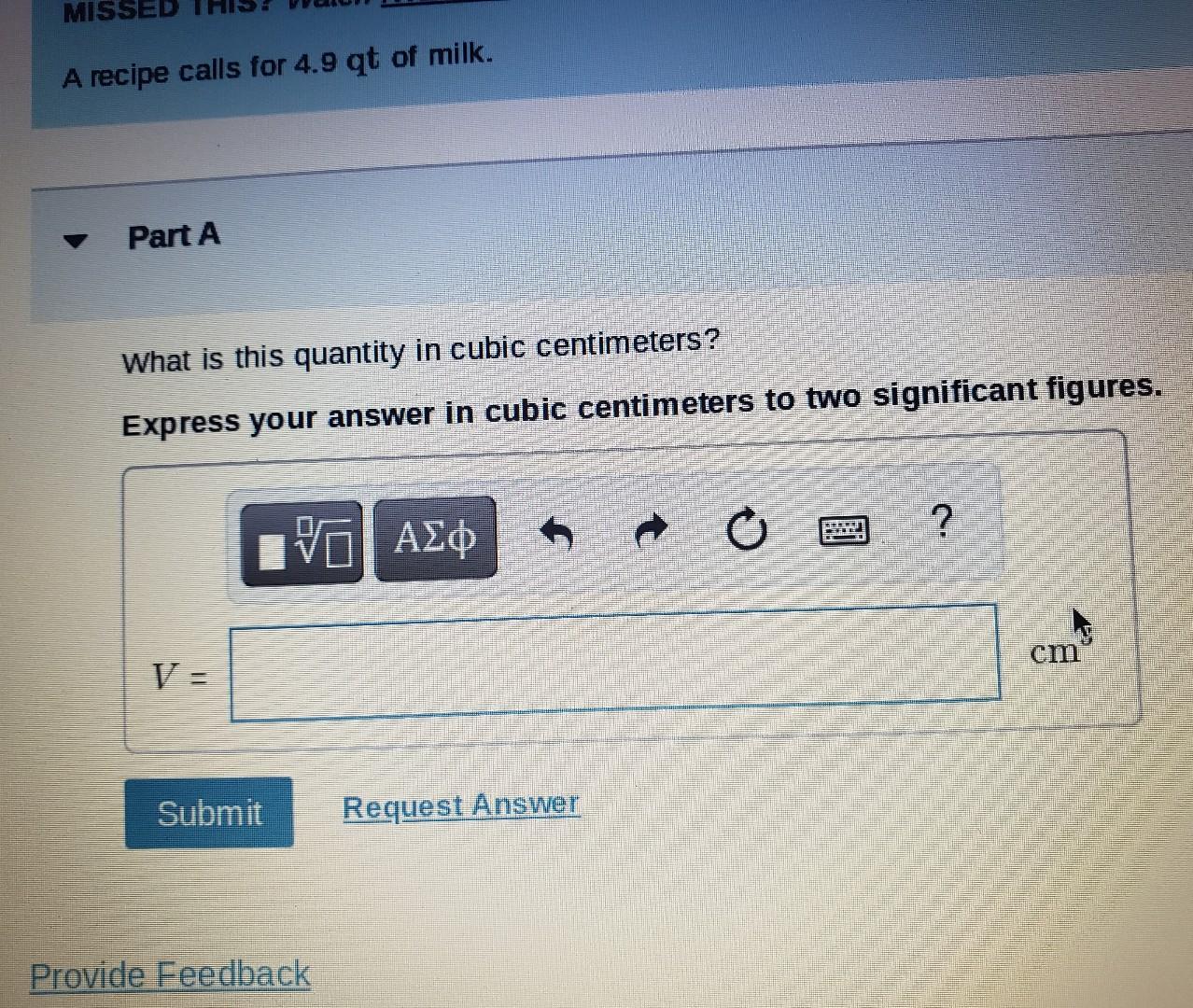Solved What is this quantity in cubic centimeters? Express | Chegg.com