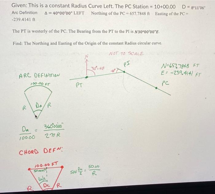 Solved Given: This is a constant Radius Curve Left. The PC | Chegg.com