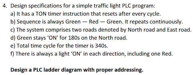 Solved Design specifications for a simple traffic light PLC | Chegg.com