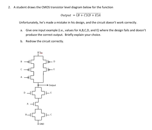 Solved 2. A student draws the CMOS transistor level diagram | Chegg.com