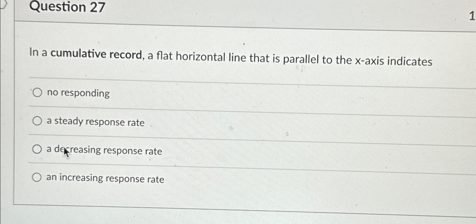 Solved Question 27In a cumulative record, a flat horizontal | Chegg.com