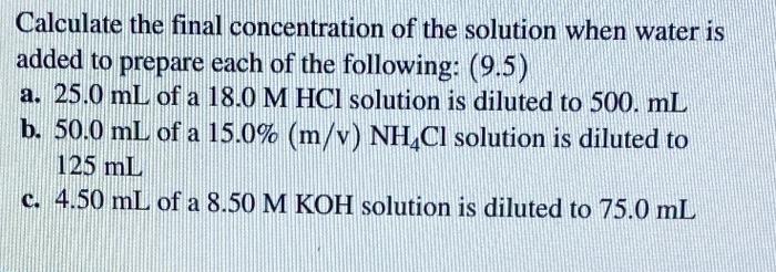 Solved Calculate the final concentration of the solution | Chegg.com