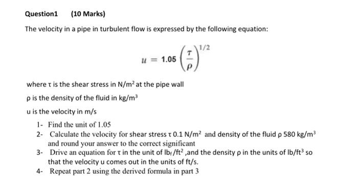 Solved The velocity in a pipe in turbulent flow is expressed | Chegg.com