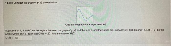 Solved (1 point) Consider the graph of g(x) shown below. A | Chegg.com