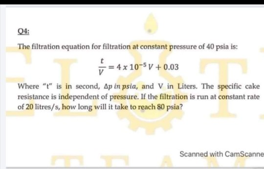Solved 04: The filtration equation for filtration at | Chegg.com