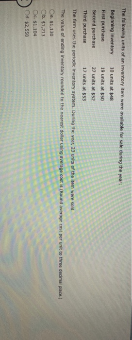 Solved The following units of an inventory item were | Chegg.com