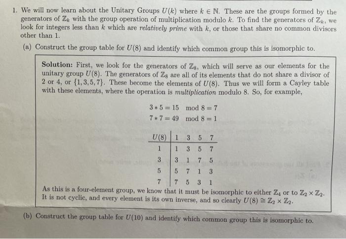 Solved 1. We will now learn about the Unitary Groups U(k) | Chegg.com