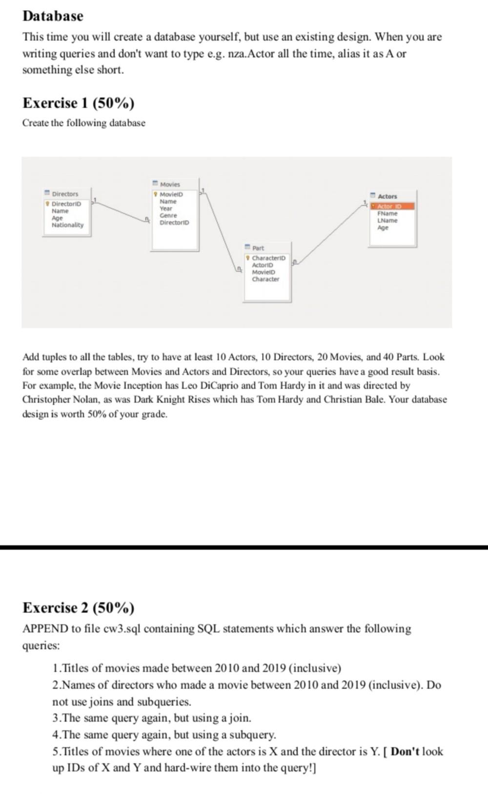 Solved Database This time you will create a database | Chegg.com