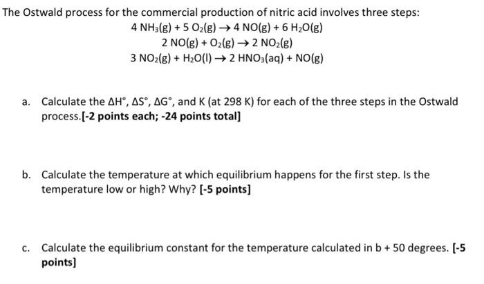 Solved The Ostwald process for the commercial production of | Chegg.com