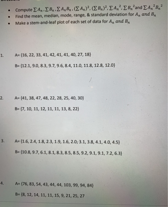 Solved 2 Compute ΣΑ ΣΒ, ΣΑ, Β, (ΣΑ,32, (Σ Β,52 ΣΑ2 ΣΒ, And 