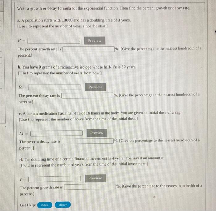 Solved Write a growth or decay fomula for the exponential | Chegg.com