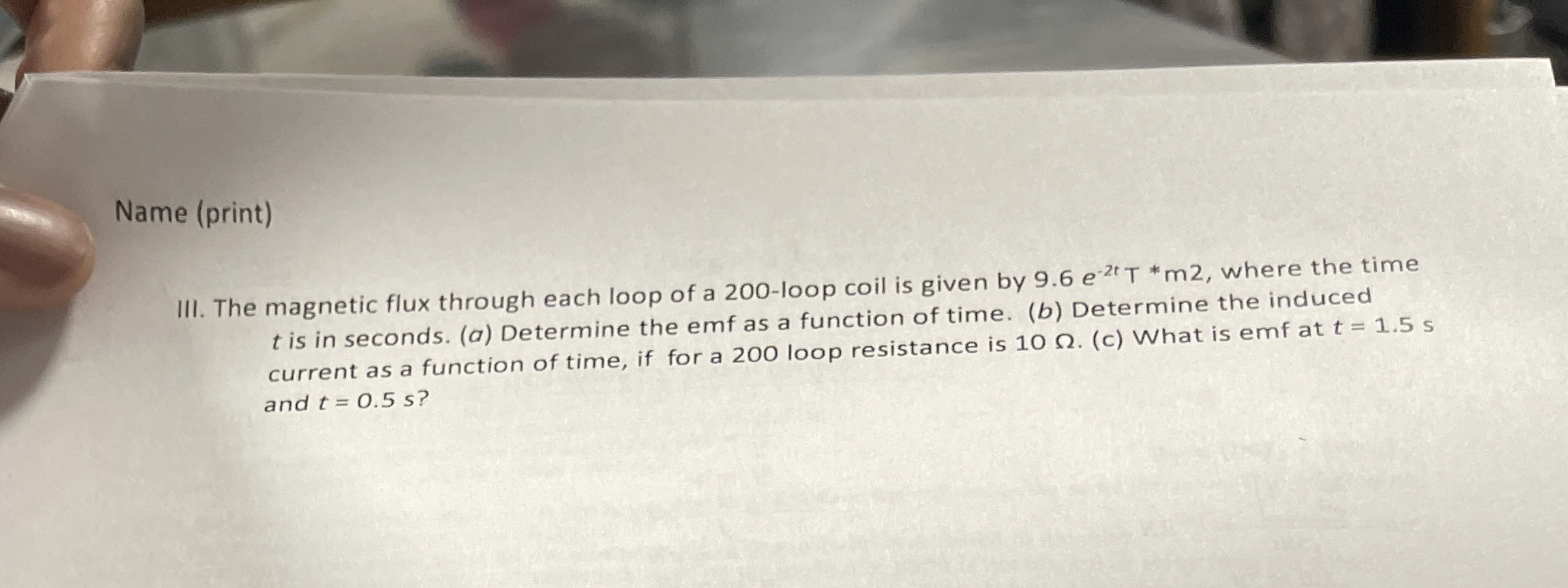 Solved Name (print)III. The magnetic flux through each loop | Chegg.com